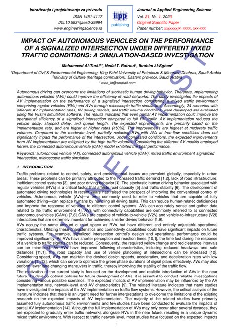 pdf impact of autonomous vehicles on the performance of a signalized