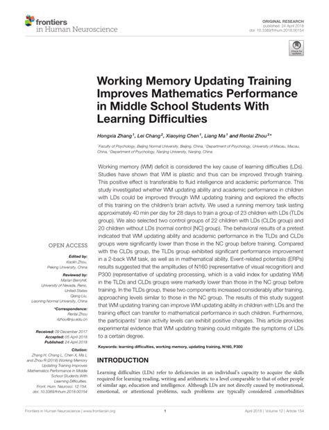 Pdf Working Memory Updating Training Improves Mathematics Performance In Middle School