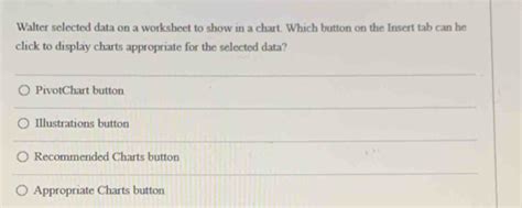 Solved Walter Selected Data On A Worksheet To Show In A Chart Which