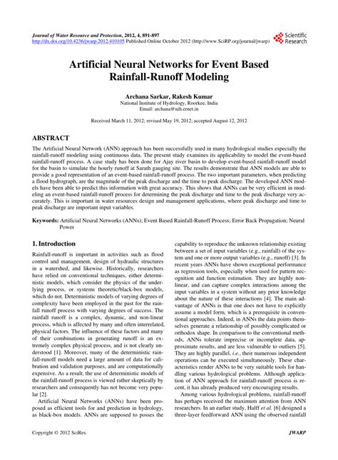 Pdf Artificial Neural Networks For Event Based Rainfall Runoff Modeling