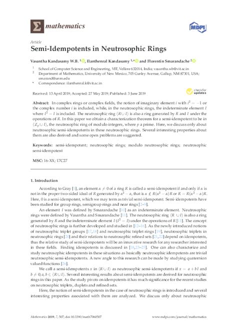 Pdf Semi Idempotents In Neutrosophic Rings
