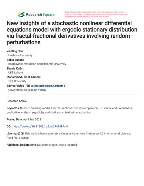 Pdf New Insights Of A Stochastic Nonlinear Differential Equations