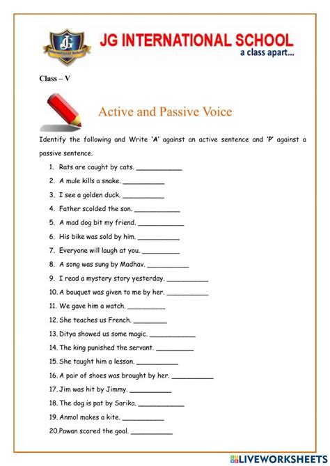 Active And Passive Voice Interactive Worksheet Worksheets Library