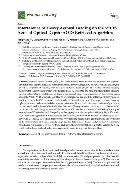 Pdf Interference Of Heavy Aerosol Loading On The Viirs Aerosol Optical Depth Aod Retrieval