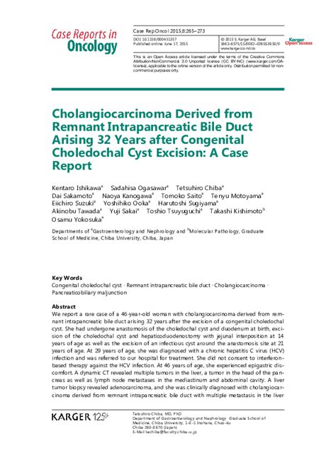 Pdf Cholangiocarcinoma Derived From Remnant Intrapancreatic Bile Duct