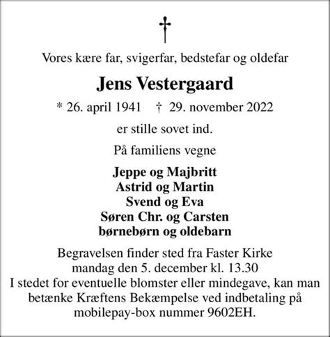 jens vestergaard dødsannoncer i danmark