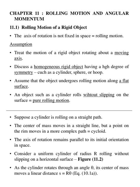 Ppt Chapter 11 Rolling Motion And Angular Momentum 111 Rolling Motion Of A Rigid Object
