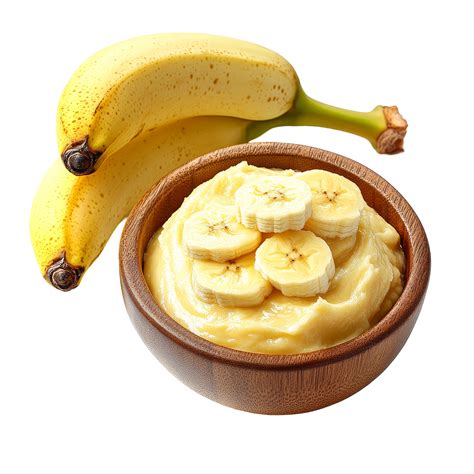 Creamy Pureed Banana Served In A Wooden Bowl Alongside Fresh Bananas On