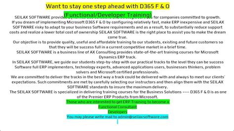 Functional Developer Training On D365 F And O Microsoft Erp Youtube