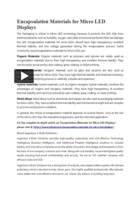 Ppt Encapsulation Materials For Micro Led Displays Powerpoint Presentation Free To Download