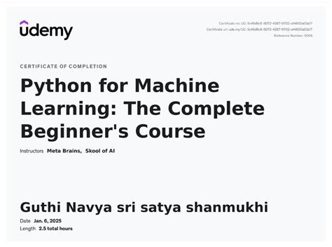 Guthi Navya Sri Satya Shanmukhi On Linkedin Udemy Machinelearning