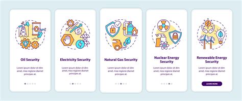 Energy Security Types Onboarding Mobile App Page Screen With Concepts