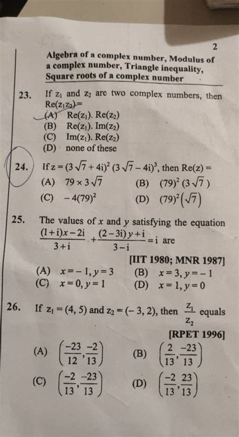 algebra of a complex number modulus of a complex number triangle inequa