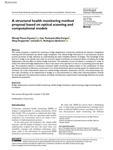Pdf A Structural Health Monitoring Method Proposal Based On Optical Scanning And Computational