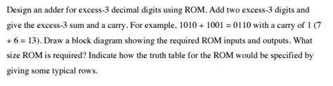 Solved Design An Adder For Excess 3 Decimal Digits Using