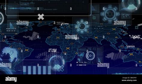 Displaying Digital World Map With Hex Grid Overlays And Hud Widgets In Virtual Command Center