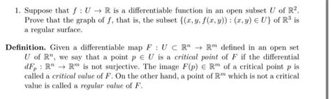 Solved 1 Suppose That Fu→r Is A Differentiable Function In