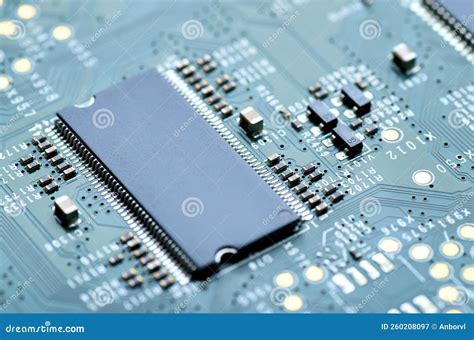 Electronic Micro Components And Microchip On The Motherboard Close Up Stock Image Image Of