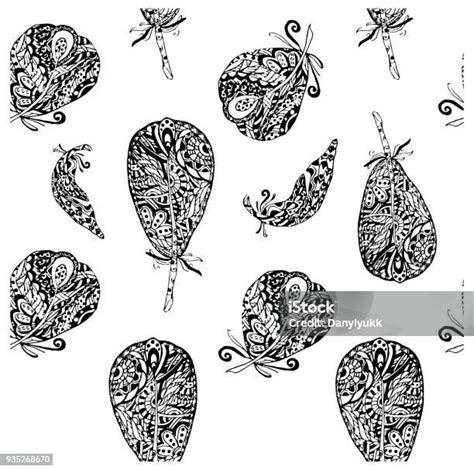 원활한 손으로 그린 패턴 벡터 흑백 깃털 스케치 낙서 인쇄에 대 한 스타일 디자인 요소 주식 벡터 일러스트 레이 션 0명에 대한