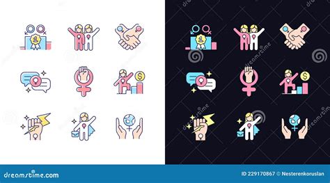 Feminist Movement Light And Dark Theme Rgb Color Icons Set Stock Vector