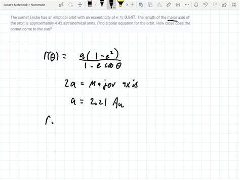 Solved The Comet Encke Has An Elliptical Orbit With An Eccentricity Of E 0 847 The Length Of