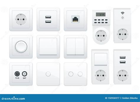 Switches And Sockets Set All Types Stock Vector Illustration Of Isolated Connection 150936977