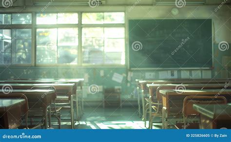 Empty Classroom Chalkboard With Applebooks And Pen Back To School Scene Concept Setting