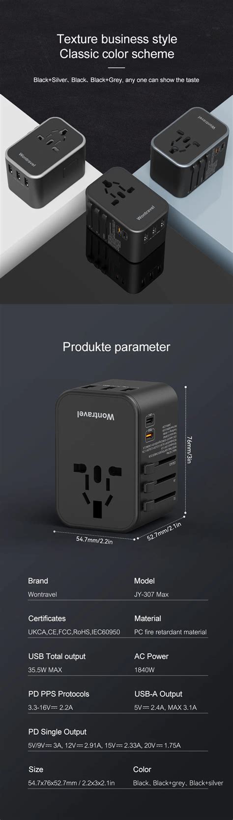 Wontravel W Pd Type C Charger Universal Travel Adapter