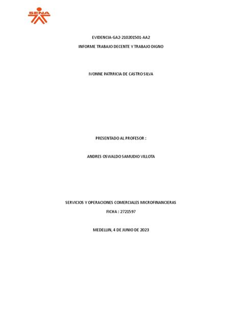 Evidencia Ga2 210201501 Aa2 Ev01 Informe Trabajo Decente Y Digno