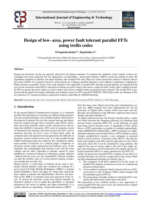 Pdf Design Of Low Area Power Fault Tolerant Parallel Ffts Using