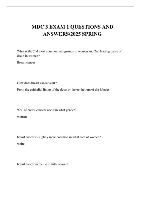 Mdc 3 Exam 1 Questions And Answers2025 Spring Mdc 3 Stuvia Us