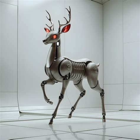 A Deer Robot With A Red Eye And Antlers Premium Ai Generated Image