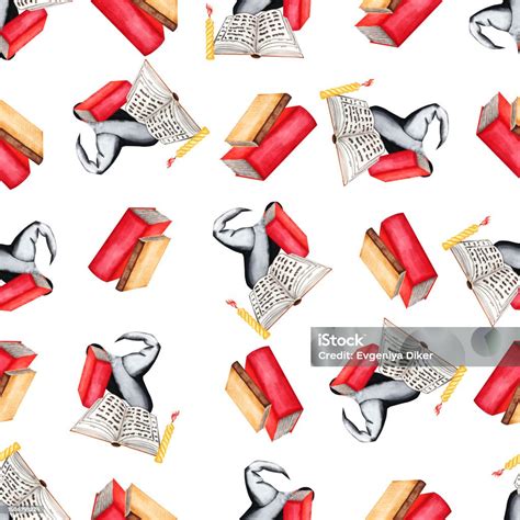 모자 책 양초의 구성 흰색 배경에 할로윈을 위한 매끄러운 패턴의 수채화 그림 축제 장식 디자인을 위한 손 그리기 개체 그룹에