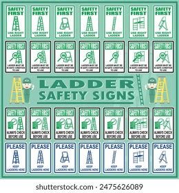 Set Ladder Safety Signs Ladder Safety Stock Vector Royalty Free