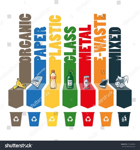 Trash Categories Composition Infographic Recycling Bins Stock Vector