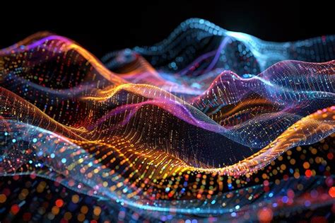 Generative Ai Image Of Colorful Wavy Particle Connection On Black Pattern Abstract Wallpaper