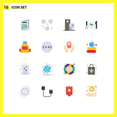 Set Of 16 Modern Ui Icons Symbols Signs For Brackets School Clock Bag Dnner Editable Pack Of