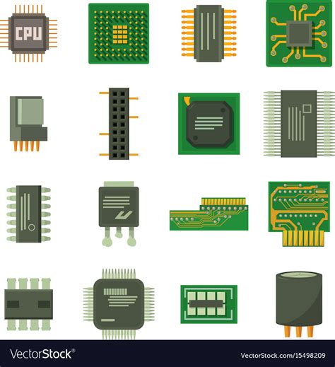 Computer Chips Icons Set Cartoon Style Royalty Free Vector