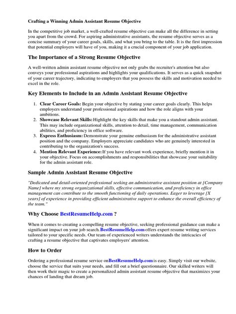Admin Assistant Resume Objective Download Free Pdf Résumé Microsoft Excel