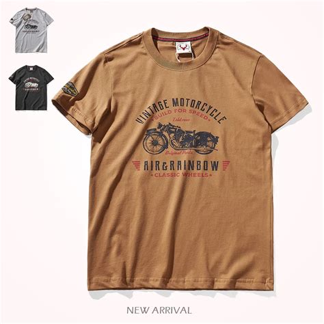 여름 새로운 미국 복고풍 반팔 오토바이 인쇄 티셔츠 남자 패션 100 면화 오래된 둥근 목 캐주얼 탑스를 씻어