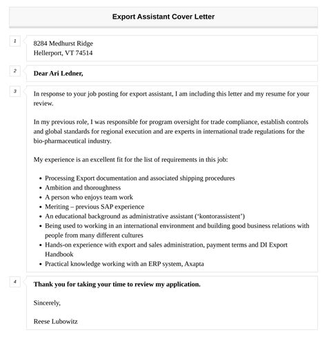 Export Assistant Cover Letter Velvet Jobs