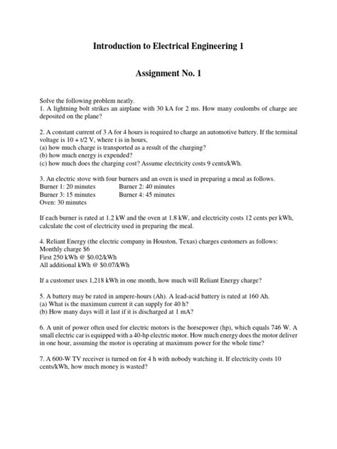 Introduction To Electrical Engineering Assignment No 1 Pdf