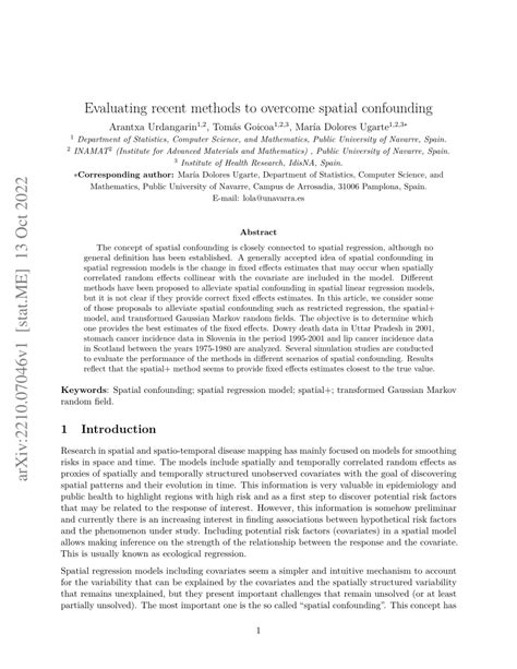Pdf Evaluating Recent Methods To Overcome Spatial Confounding