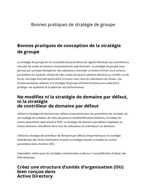 Windows Server Gpo 4 Bonnes Pratiques De Stratégie De Groupe Pdf