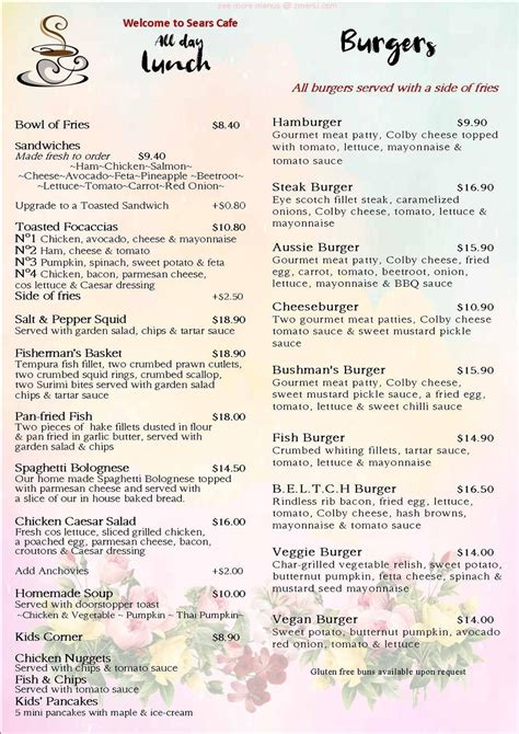 Online Menu Of Sears Cafe Restaurant Bunbury Western Australia 6230