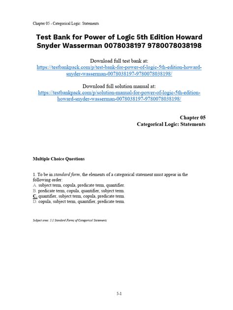 Power Of Logic 5th Edition Howard Snyder Test Bank 1 Pdf Logic