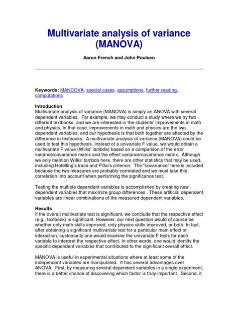 Multivariate Analysis Manova Download Free Pdf Analysis Of
