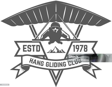 행글라이딩 클럽 엠 블 럼 템플릿입니다 레이블 상징 기호에 대 한 디자인 요소입니다 행글라이더에 대한 스톡 벡터 아트 및 기타 이미지 행글라이더 고풍스런 글라이더