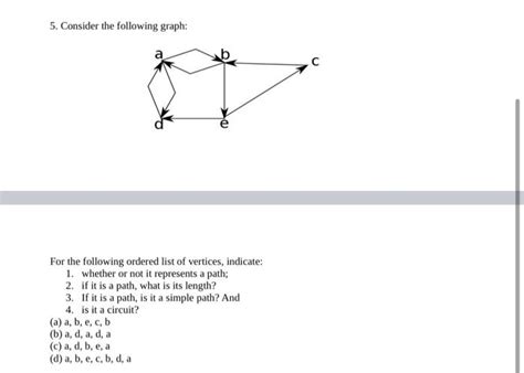 Solved 5 Consider The Following Graph For The Following