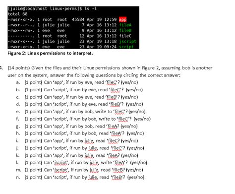 Solved Julielocalhost Linux Perms Ls 1 Total 68
